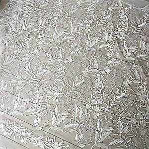 51" Wide White Net Tulle Mesh Flower Lace Fabric Wedding Accessories Luxury Embroidery Lace Fabrics for DIY Wedding Dresses Half Skirt Dress Curtains Table Clothes Background (3 Yard)