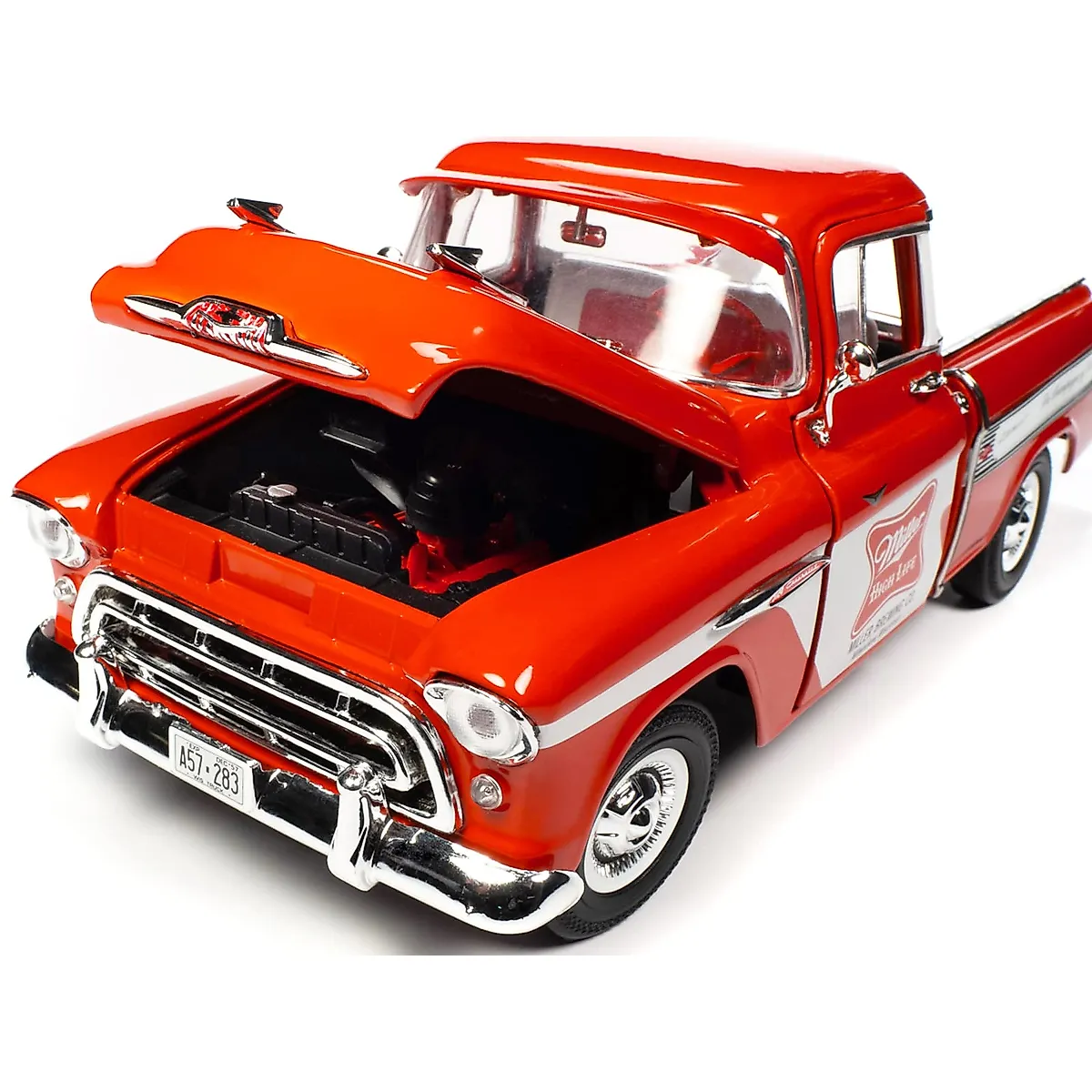 Auto World 1957 Chevy Cameo Pickup Truck Red and White 1/18 Diecast Model Car by Autoworld AW287