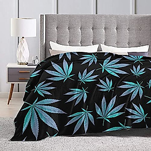 DICITNET Blue Leaves Weed Blanket Throw Blanket Lightweight Microfiber Blankets for Bed Couch Sofa Blanket Quilt 80"X60"