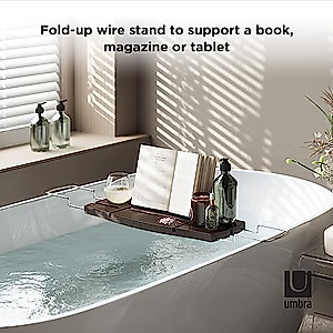 Umbra Aquala Bathtub Tray Bamboo Extendable and Adjustable Tray Holder, Walnut