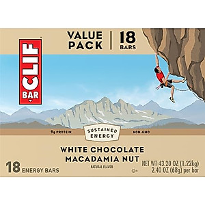 Clif Bar - White Chocolate Macadamia Nut Flavor - Made with Organic Oats - 9g Protein - Non-GMO - Plant Based - Energy Bars - 2.4 oz. (18 Pack)