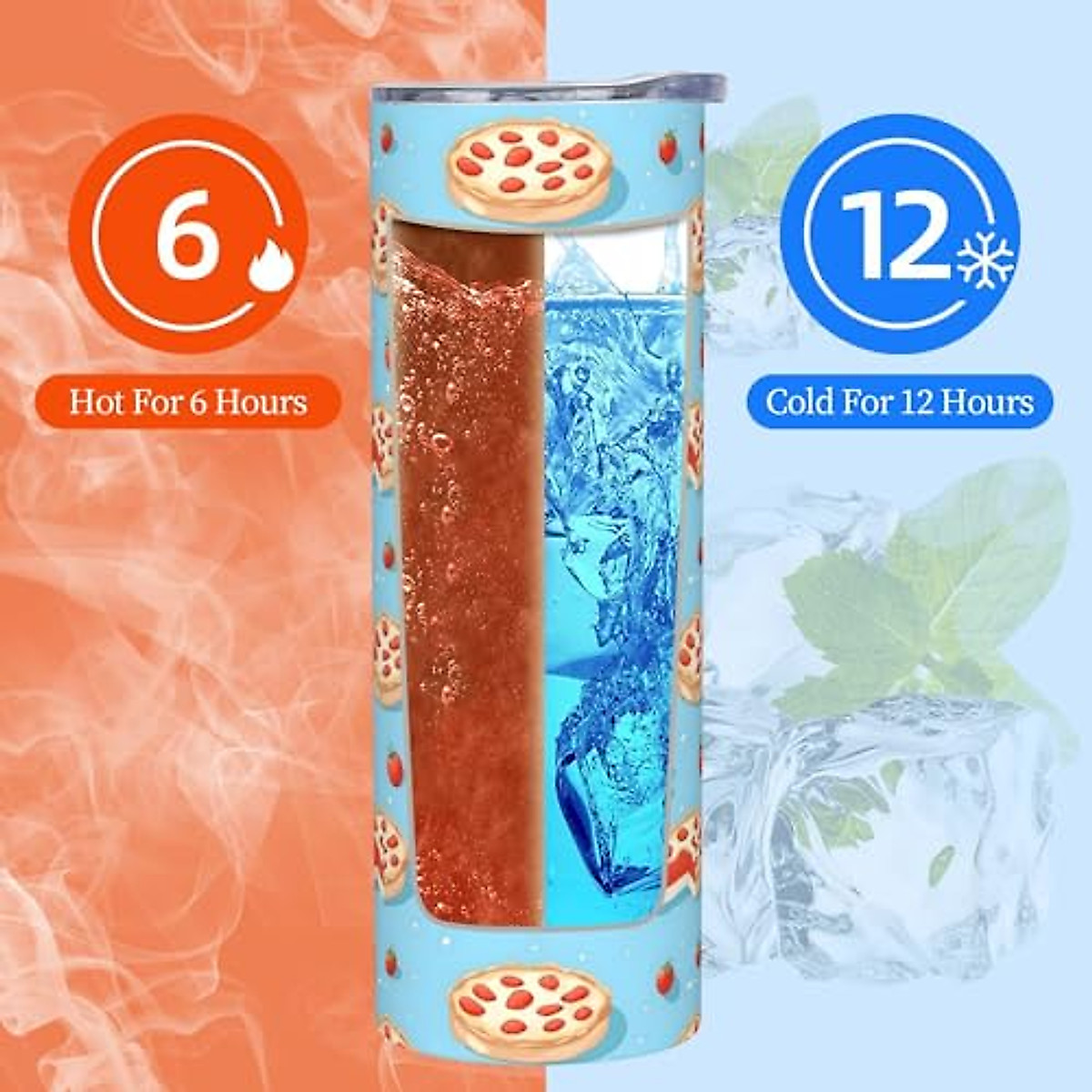 Tangopi Pizza 20 oz Tumbler with Lid and Straw Insulated Travel Coffee Mug Reusable Spill Proof Coffee Cups Stainless Steel Water Bottle for Hot and Cold Drinks