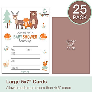 Set of 25 Baby Shower Invitations for Boy or Girl with Envelopes, Diaper Raffle Tickets and Baby Shower Book Request Cards - Gender Neutral Woodland Animals