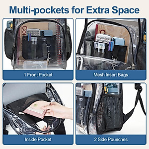 Cambond Clear Backpack, Heavy Duty Transparent Backpacks for Adults Reinforced Straps See-Through Bag for School and Work（Black）