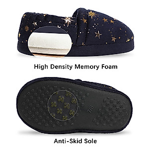 Bigwow Kids Slippers for Girls Boys Toddler Elastic Heel Girls House Shoes Cozy Memory Foam Slippers Boys Indoor Outdoor Navy Blue Size 13-1