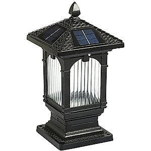 speesy Solar Personality Black Stigma Column Post Light Fixture,Outdoor Waterproof Garden Light Fixture,Die Cast Aluminum Square Lawn Pillar Lamp,Villa Garden Path Column Lamp