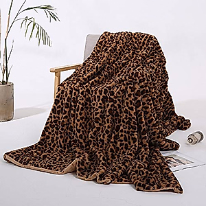 MYRU Velboa Super Soft Leopard Blanket Double Layer Bedding Thick Sofa Cover Furry Fuzzy Fax Fur Throw Blanket (Brown,51 x 63 Inch)