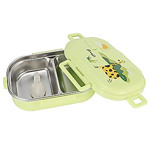 Insulated Lunch Box Leak-Proof Stainless Steel Bento Box Kids Lunch Box Children Container (Solid green-giraffe)