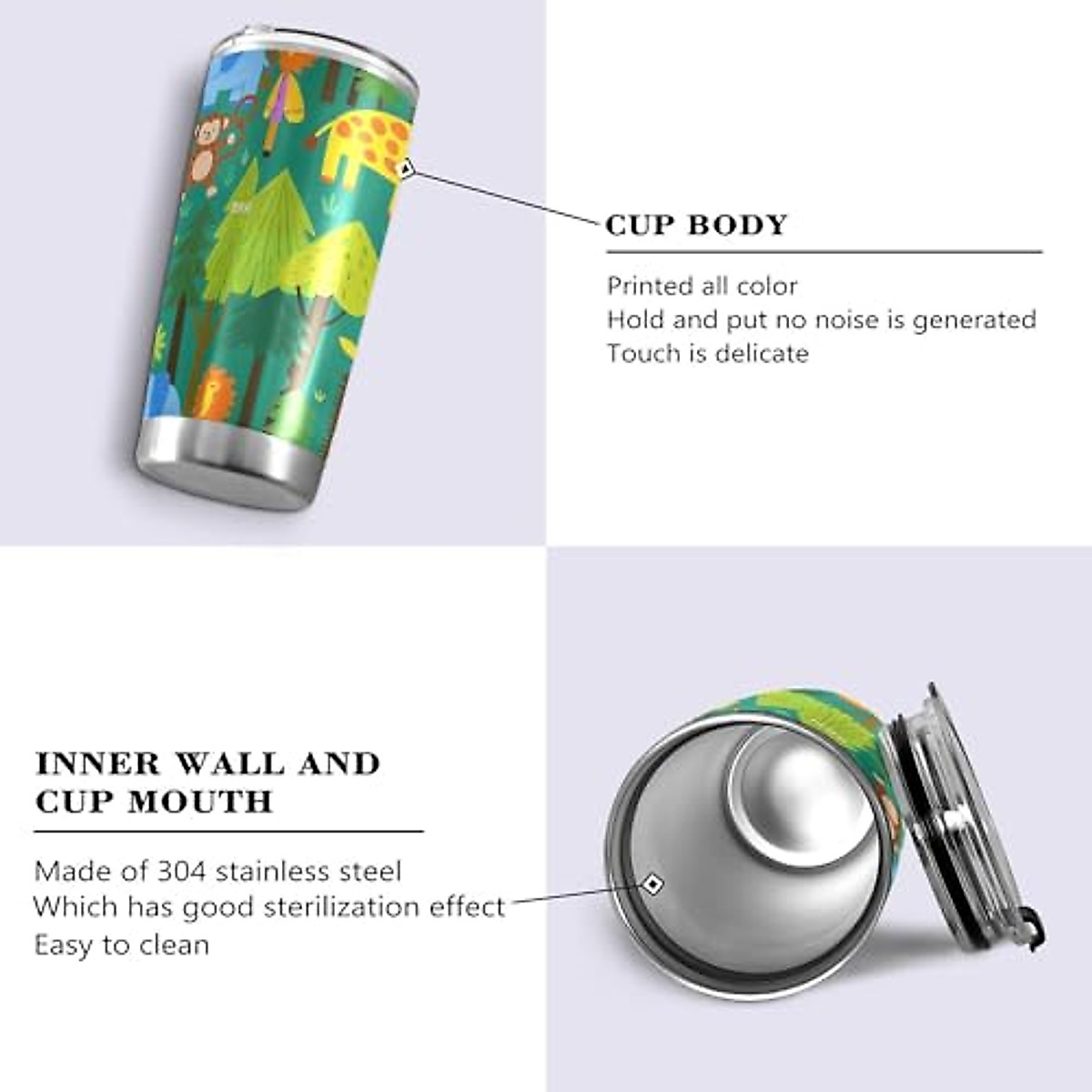 HXshaoye animal jungle giraffe elephant monkey Stainless Steel cups with lids Leak-proof Lid and Straw mugs for coffee for travel modern coffee travel mug 20 oz vaso para cafe termica 20oz