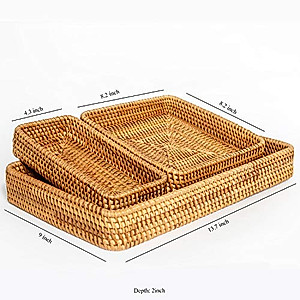 Rattan Tray Set of 3 - Serving Tray Wicker Rattan Set - Tabletop Cake, Fruit Platter, Coffee Table Tray - VILLAGE WONDERS