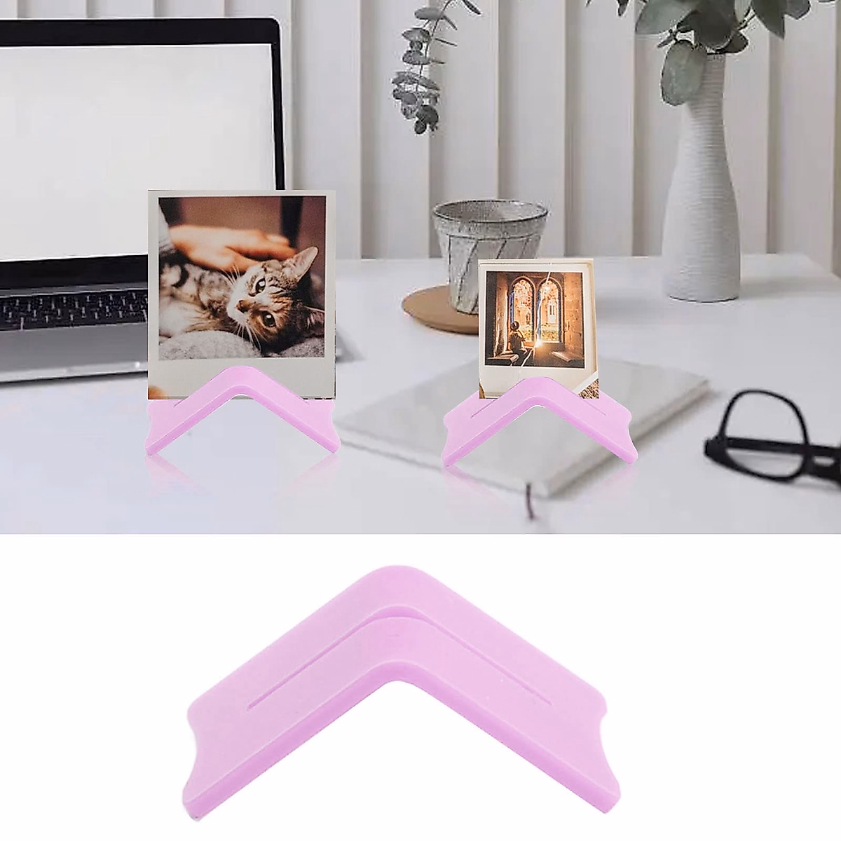 Photo Holder, High Durability Acrylic Photo Holder Decorative Reusable V Shape Stable for Dorm (Purple)