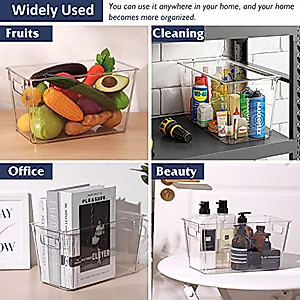 Moretoes 4 Pack Clear Plastic Storage Organizing Bins with Lids, Kitchen Organization Cabinet Fridge Organizer, Pantry Organization and Snack Storage Bins