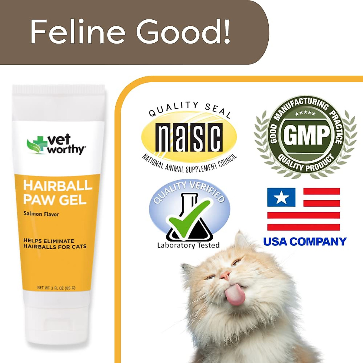 Vet Worthy Hairball Paw Gel Aid for Cats - Hairball Remedy for Cats for Digestive Aid and Hairball Relief --Easy to Give - Salmon Flavor - 3 oz