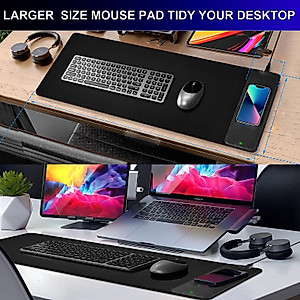 Wireless Charging RGB Gaming Mouse Pad, LED Mouse Pad 780x300x3MM, 14 Light Modes Extra Large Mousepad Non-Slip Rubber Base RGB Desk Mat for Gaming, MacBook, PC, Laptop, Desk
