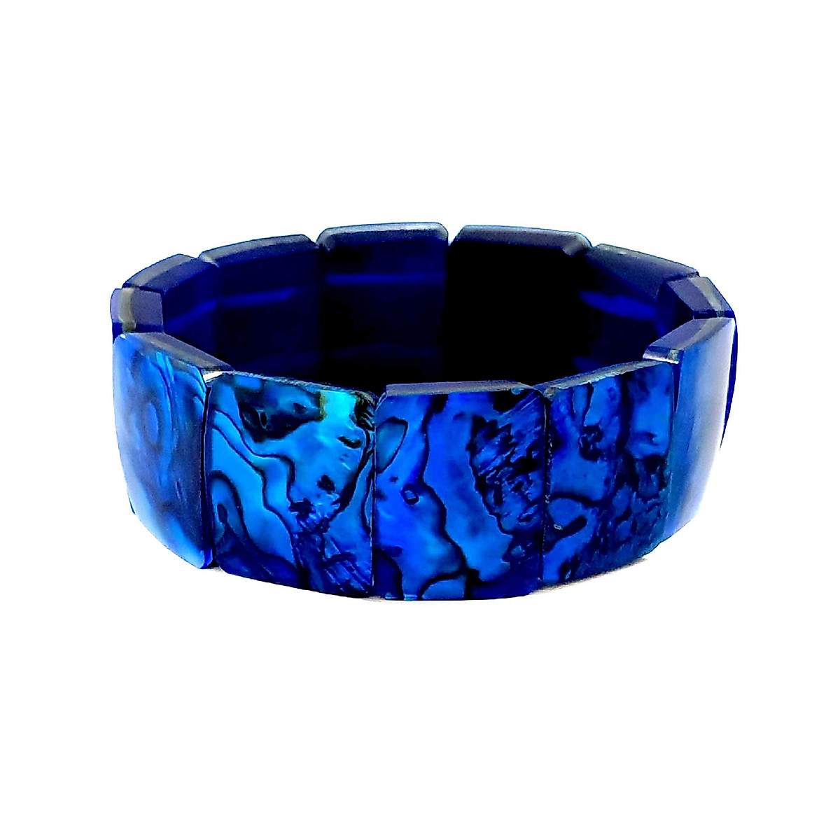 Swimmi Natural Abalone Shell Stretchable Cuff Bracelet Set in Blue Resin Handmade Women Paua Jewelry DA492-B