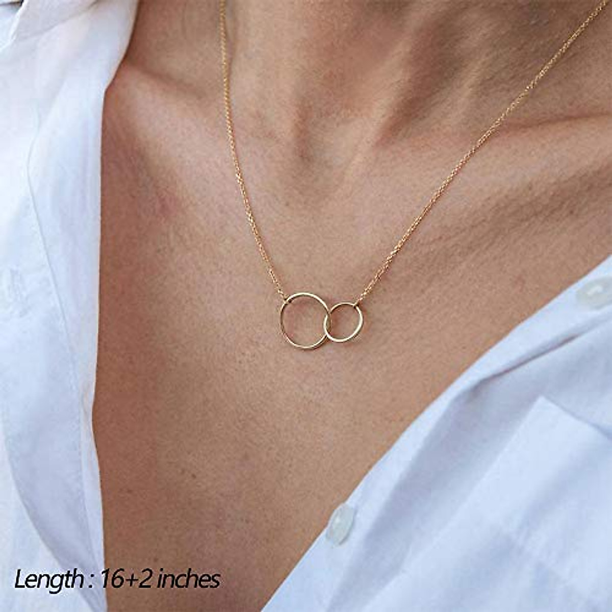 Turandoss Dainty Interlocking Circles Necklace Bar Hammered Disc Necklace 14K Gold Simple Necklace Women Jewelry Layered Necklace Gold Choker Necklaces for Women