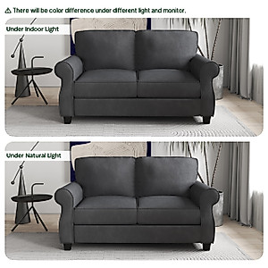 Yattem 56” Loveseat Sofa Couch: Modern Small Dark Gray Velvet Loveseat Sofa Couch - Small Space Saving Modern Upholstered 2 Seater Love Seat Sofa Couch for Living Room Bedroom Apartment Small Space