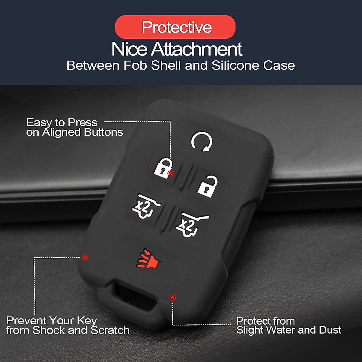 INFIPAR 2pcs Compatible with Chevy Chevrolet Suburban Silverado Tahoe Traverse Avalanche Captiva Sport Equinox GMC Yukon XL Sierra 1500 2500 3500 HD Terrain Acadia Key FOB Cover Case Protector Holder