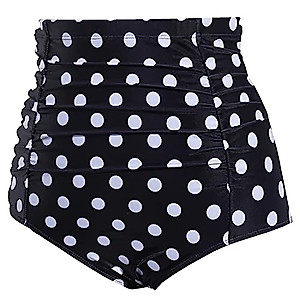 Tempt Me Women's High Waisted Swimsuit Bottom Polka Dot Tummy Control Ruched Bikini Bottom Vintage Swim Bottom Tankini Briefs L