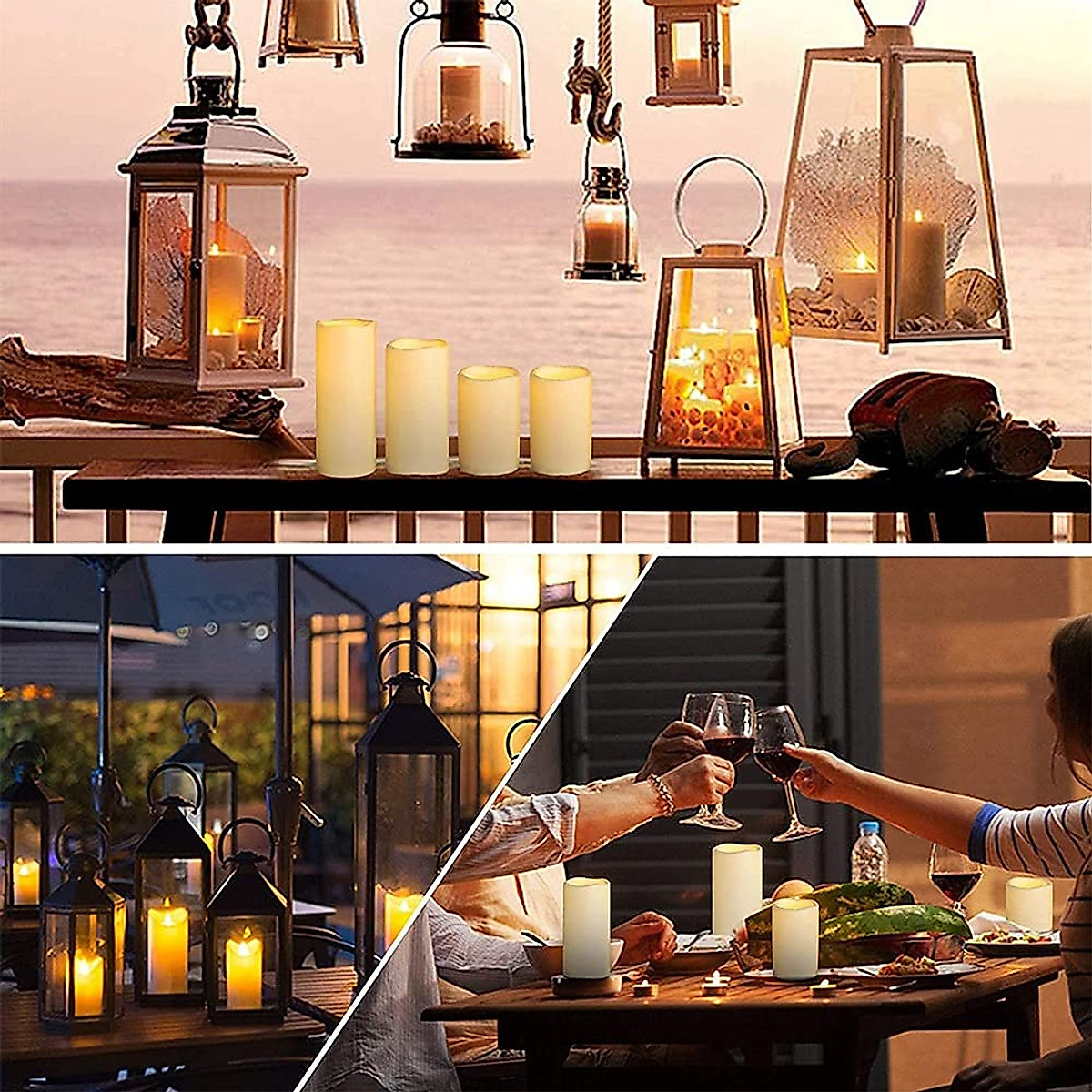 3 Pack Flameless Candles 3'' x 3'' 4'' 6'' LED Battery Operated Candles Flickering Plastic Resin Pillar Candles Tea Lights for Home Indoor Lantern Patio Garden