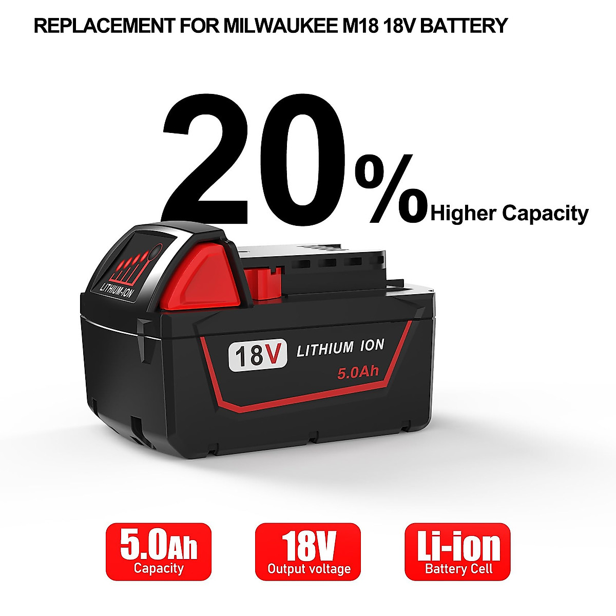 2Pack 5.0Ah 18V Replacement for Milwaukee M18 Battery, Replace for All Milwaukee m18 Battery 48-11-1850 48-11-1840 M18 M18B Cordless Power Tools Compatible with Milwaukee 18 Volt Original Charger