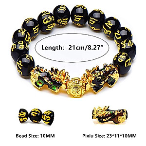 MANRUO Feng Shui Black Obsidian Wealth Bracelet Color Changed Pi Xiu Bracelets Dragon Mantra Bead Bangle Attract Wealth and Good Luck for Men/Women(10mm)