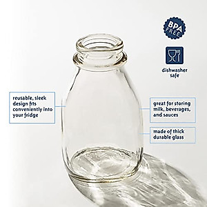 Kitchentoolz 16 Oz Glass Milk and Creamer Bottle with Caps - Perfect Milk Container for Refrigerator Storage - 16 Ounce Short and Wide Glass Milk Bottle with Tamper Proof Lid and Pour Spout - Pack of 1