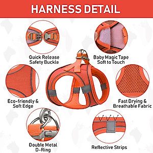 GAMUDA Small Pet Harness Collar and Leash Set, Step in No Chock No Pull Linen Fabric Soft Mesh Dog Vest Harnesses Reflective for Dogs Puppy Cats Kitten Rabbit (Orange, S)