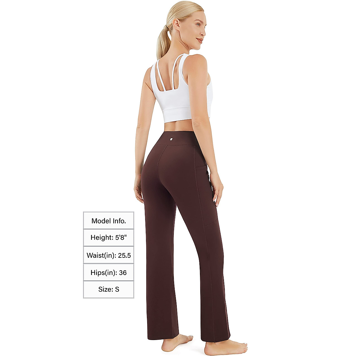 AFITNE Fleece Lined Pants Women Flare Leggings Bootcut Straight Leg Yoga Pants High Waisted Winter Warm Thermal Pants with Pockets-Brown-M