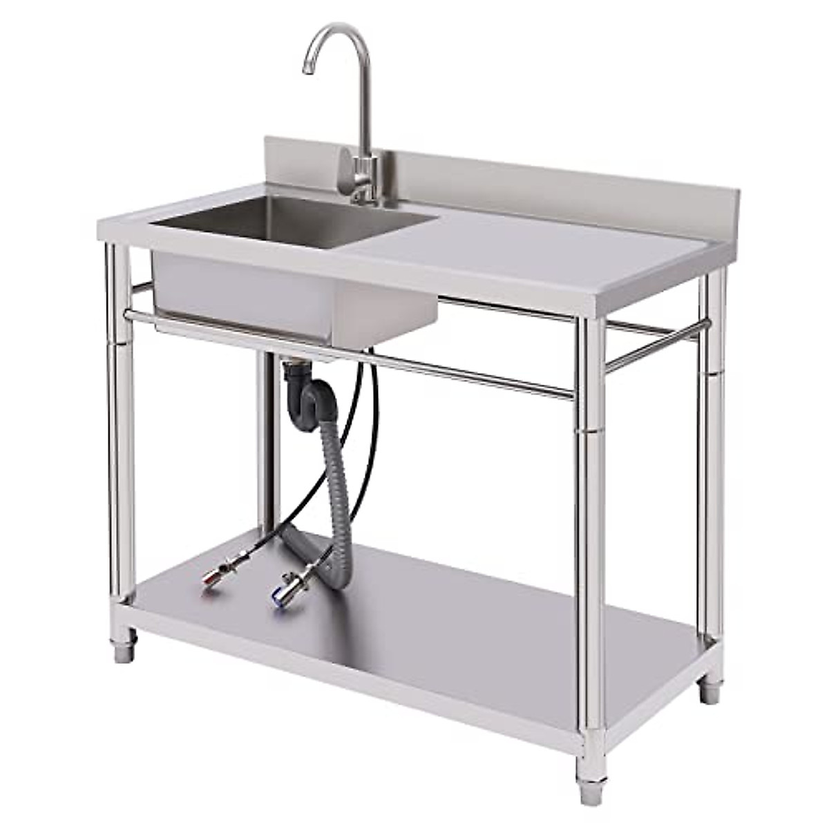 FXEIPOL Stainless Steel Utility Sink 1 Compartment Stainless Steel Commercial Sink 31.5 x 39.37 x 19.68 Inch Commercial Kitchen Sink with shelf Table Utility Sink for Kitchen, Bar, Restaurant