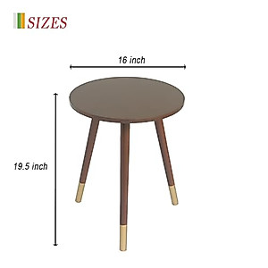 AWASEN Small Side Table, Modern End Table Round, Coffee Table for Bedroom Living Room Small Space, Easy Assembly, 16''Dx 19.5''H (Brown & Gold)