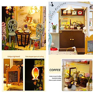 Kisoy Dollhouse Miniature with Furniture Kit, Handmade DIY House Model for Teens Adult Gift (Cat Cafe Garden)