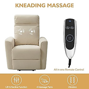 Wichvens Power Lift Recliner Chair with Massage,Multi-Angle Adjustment Seat,Mattevelvet Fabric Reclining Single Sofa with Side Pocket& Remote Control for Living Room,Bedroom,Office(Beige)