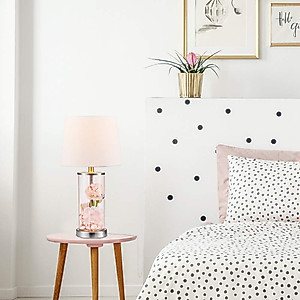 Globe Electric 67155 20" Fillable Table Lamp, Clear Glass and Steel Base, White Fabric Shade, Reading Light, Home Essentials, Bedroom, Nightstands, Room Décor, Dorm