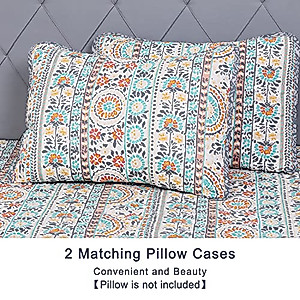 DREAMCLOUD HOME Bohemian Quilt Set Full Queen Size 3 Piece, Cosima Striped Pattern Printed Bedding Coverlet Set, Lightweight Soft Reversible Bedspread Sets for All Season (1 Quilt & 2 Pillow Shams)