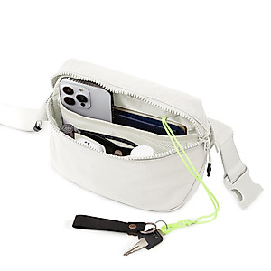 ODODOS 2L Belt Bag for Women Men, Crossbody Fanny Packs with Adjustable Strap Waist Pouch for Workout Hiking Running Travel, White