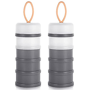 Accmor 2pcs Formula Dispenser On The Go, Stackable Portable Formula Container to Go, Non-Spill BPA Free Milk Powder Baby & Kids Snack Containers, Grey