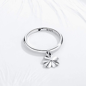 Shakespecial Four Leaf Clover Ring Sterling Silver 925 Lucky Love Band for Women Girls US Size 6 7 8(6)