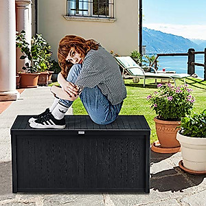 AVAWING Large Deck Box, Outdoor Storage Container with 120 Gallon, Patio Garden Furniture for Garden Tools, Pillows, Pool Toys, Black