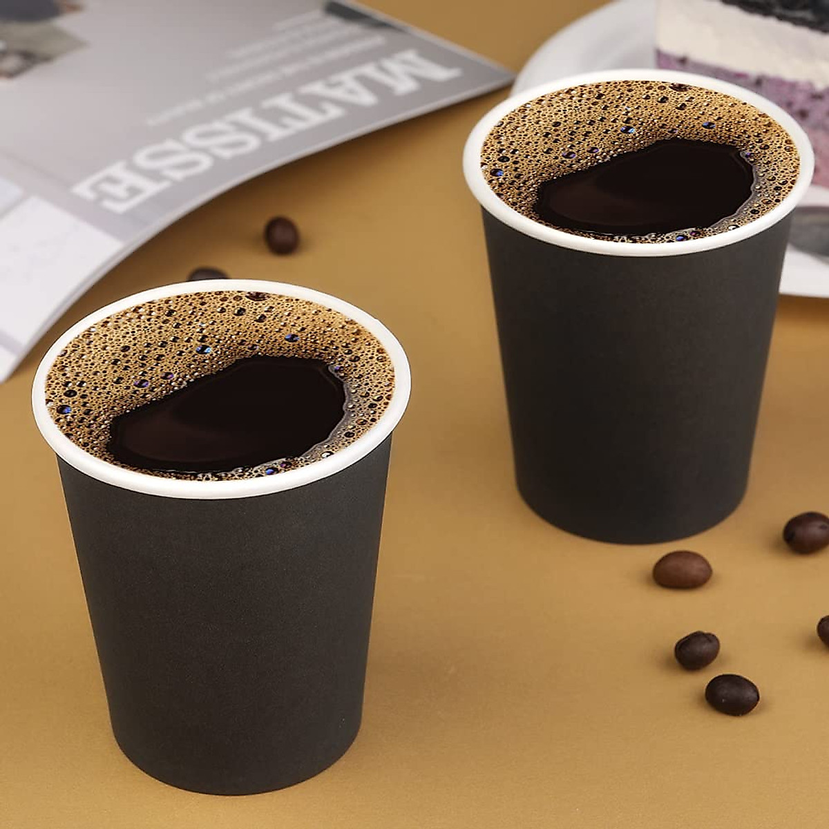 Nitlak 50 Pack 8 oz Black Disposable Paper Coffee Cups, Hot Cup Coffee Cups, Paper Tea Cup, Party Beverage Cups, Hot/Cold Beverage Drinking Cup for Office, Party, Restaurant, Home.