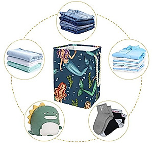 Inhomer Cute Mermaid Large Laundry Hamper Waterproof Collapsible Clothes Hamper Basket for Clothing Toy Organizer, Home Decor for Bedroom Bathroom