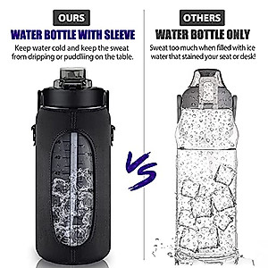futaiphy Half Gallon Water Bottle With Sleeve 64oz (2L) Inspirational Water Bottle With Straw and Time Stamp, Drinkable Leak-Proof Tritan BPA-Free Bottle, Large Water Jug for Gym,Sports Bottles