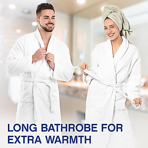 Unisex 100% Cotton Terry Cloth Bathrobe with Kimono Collar – Soft, Lightweight and Absorbent Towel Material – Ideal Robe for Men & Women at Home, Spa, Hotel, Sauna, Pool, Post Bath & Shower - White