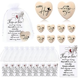Fumete 50 Sets Funeral Gift Favors for Guests, Wooden Heart Token with Sheer Organza Bags and Red Cardinal Greeting Cards for Church Favors Christmas Family Funeral Pocket Hug Gifts