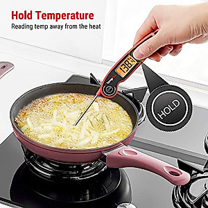 TempPro F05 Digital Meat Thermometer for Cooking with Motion Sensing, Waterproof Food Thermometer for Kitchen BBQ Oil Grill Smoker Candy Thermometer Black/red