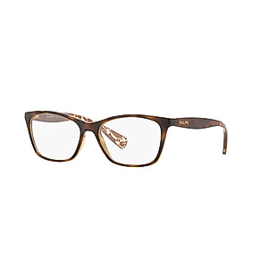 Ralph by Ralph Lauren Women's RA7071 Cat Eye Prescription Eyewear Frames, Shiny Dark Havana/Demo Lens, 52 mm