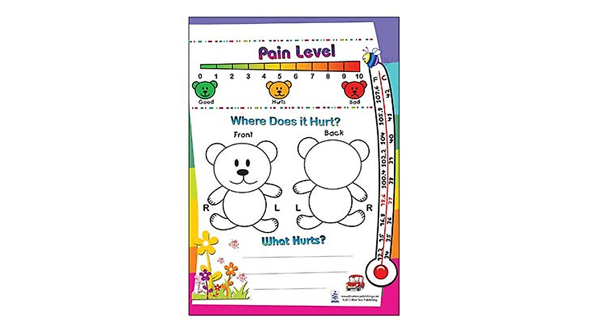 Pain Level Support Card Chart - Dual-Sided, Dry Erase Tool