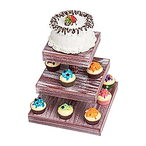 Mind Reader Cupcake Stand, Tiered Tray Stand, Dessert Table Display, Kitchen Tower, Wood, 11.75" L x 11.75" W x 12.75" H, Brown