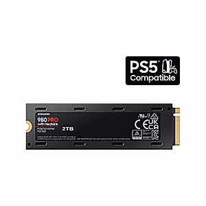 SAMSUNG 980 PRO SSD with Heatsink 2TB PCIe Gen 4 NVMe M.2 Internal Solid State Drive + 2mo Adobe CC Photography, Heat Control, Max Speed, PS5 Compatible (MZ-V8P2T0CW)