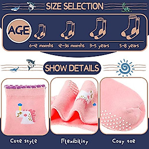 Baby Girls Toddlers Grips Socks Kids Non Slip/Anti Skid Unicorn Striped Crew Cotton Socks 12 Pairs Gift Stocking Stuffers (Girl's-Unicorn Pink(12 Pairs),3-5 Y)